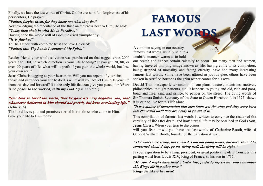 Famous last words - eGospel Tracts